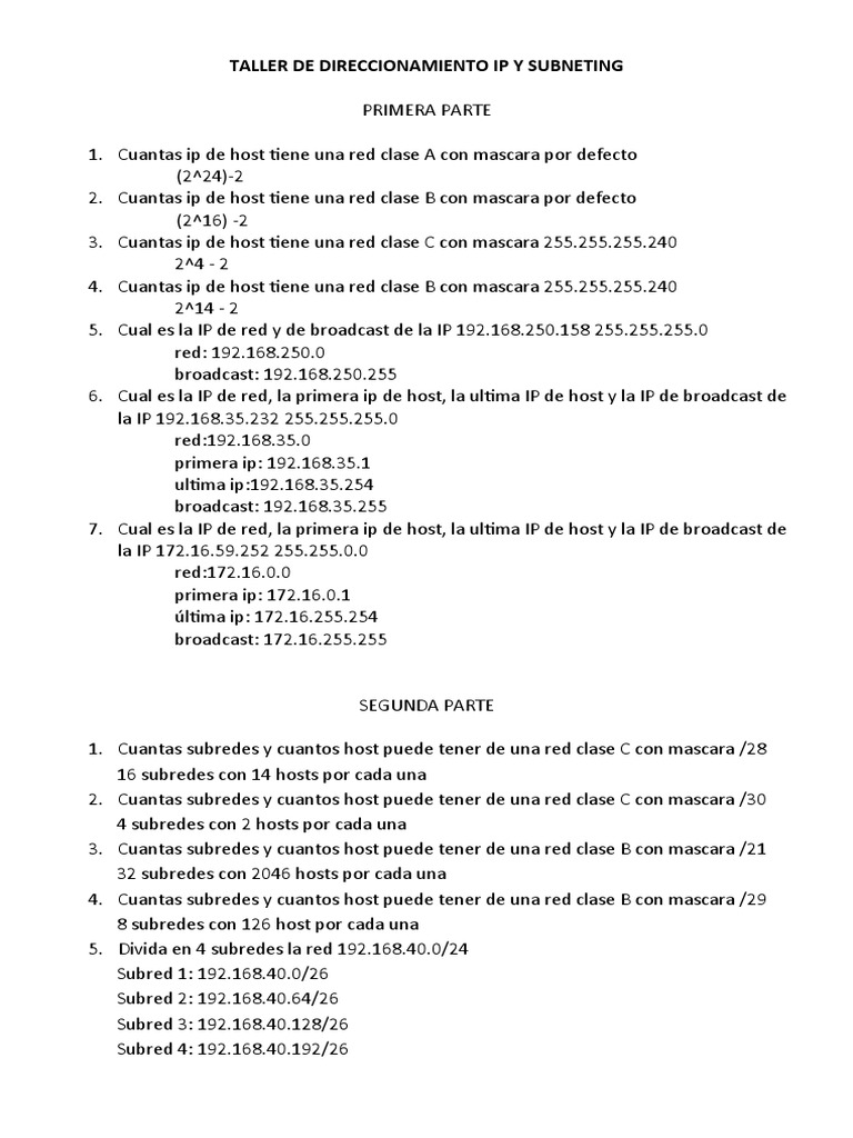 Segundo Taller de Subneting Subneting Sin VLSM 2023-1 | PDF | Dirección ... Segundo Taller de Subneting Subneting Sin VLSM 2023-1 | PDF | Dirección ...