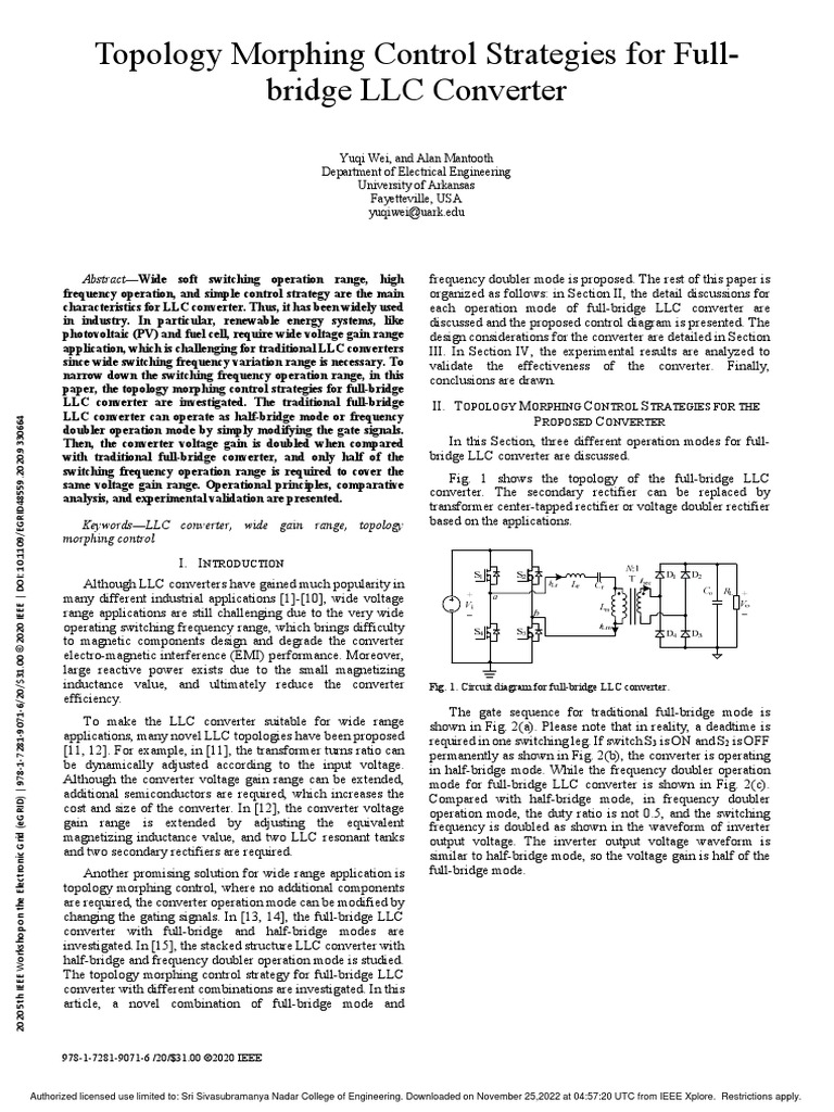 Topology Morphing Control Strategies For Full-Bridge LLC Converter | PDF