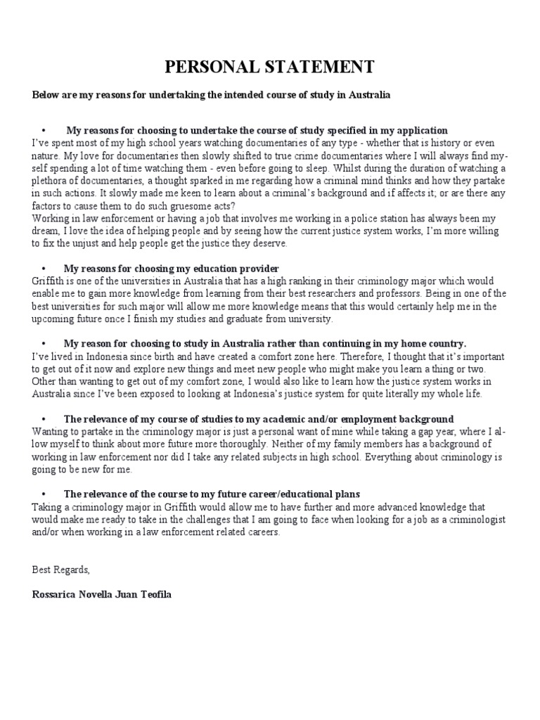 Contoh Personal Statement | PDF | Reason | Criminology