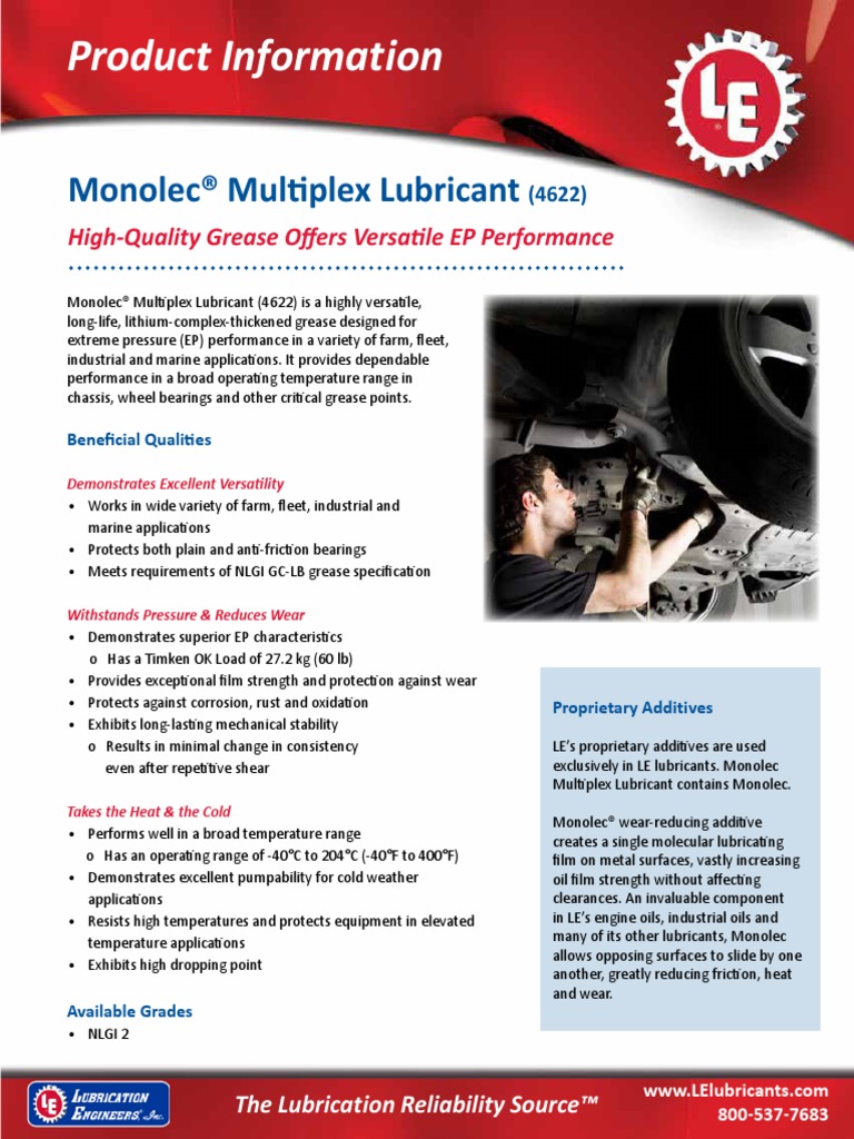 4622 Monolec® Multiplex Lubricant - TDS | PDF | Lubricant | Bearing ...