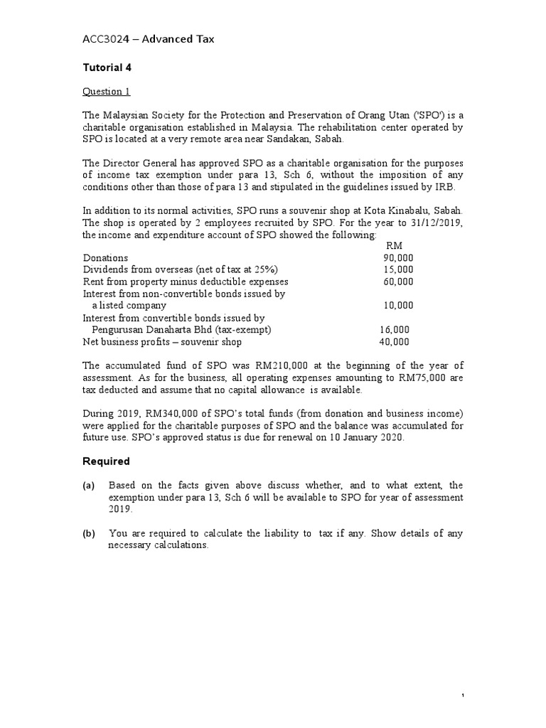 ACC3024 Tutorial 4 Q (Apr 2023) | PDF | Expense | Taxes