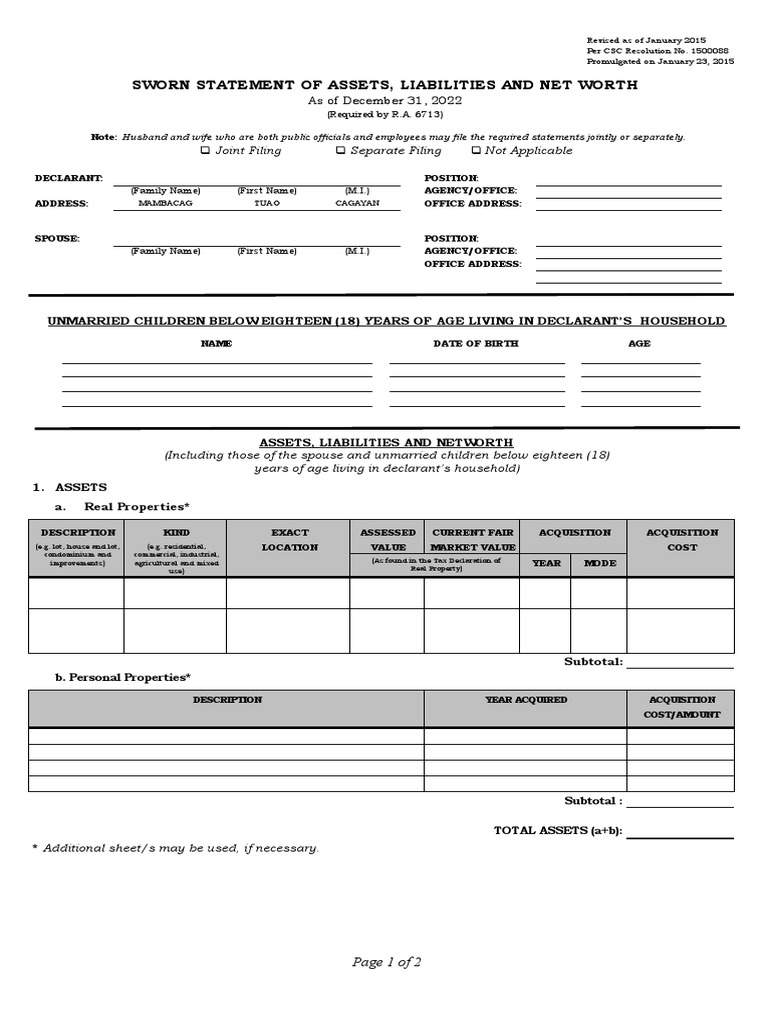 Saln 2022 Edition | PDF | Net Worth | Government