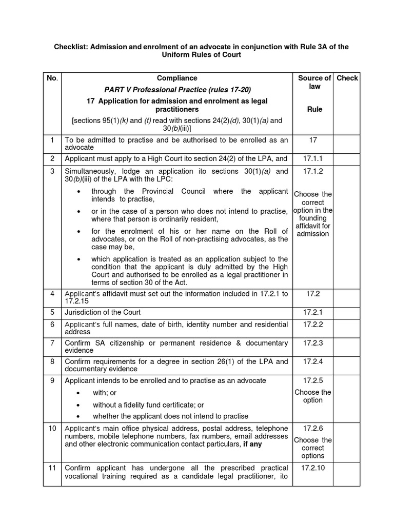 Advocate Admission Checklist | PDF | Advocate | Affidavit