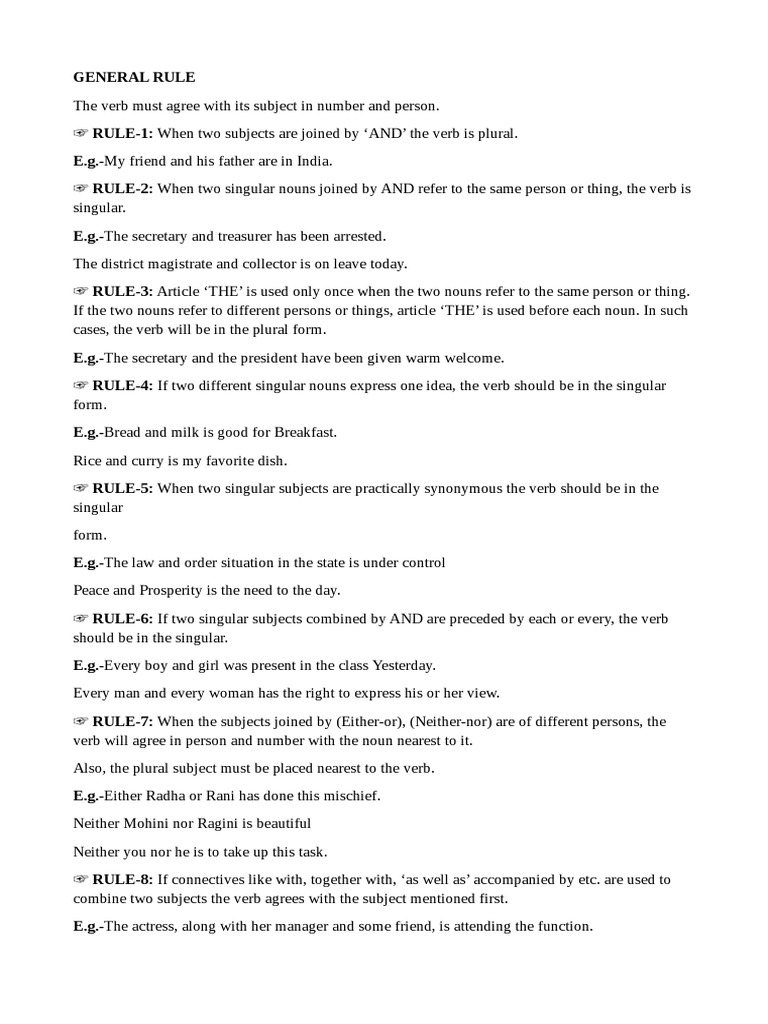 Subject Verb Agreement Notes | PDF | Grammatical Number | Plural