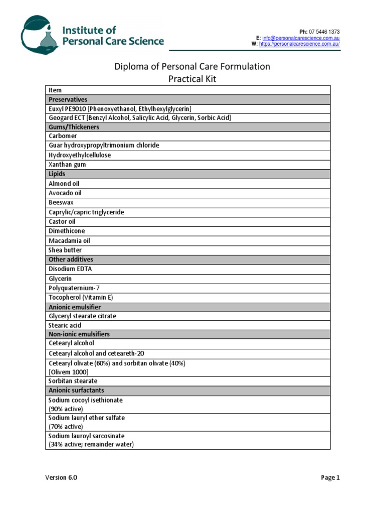 Cosmetic Formulation Practical Kit - 060553 | PDF