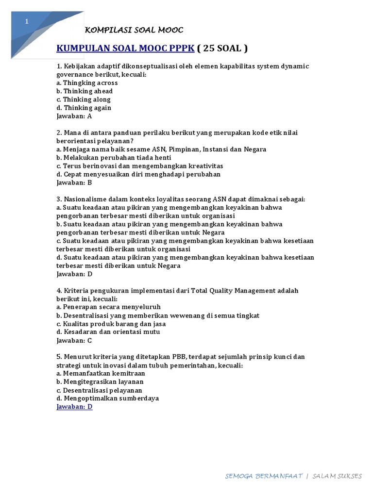 Kompilasi 9 File Soal Mooc | PDF