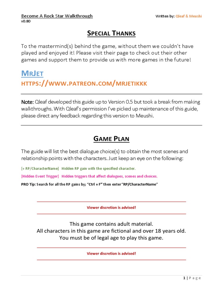 Become A Rock Star v0.80 Walkthrough | PDF