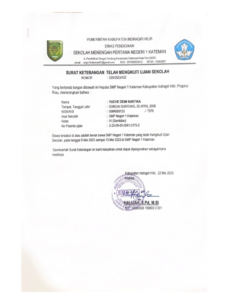 Surat Keterangan Mengikuti Ujian | PDF