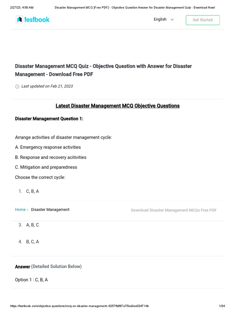 Disaster Management MCQs for Exams | PDF | Emergency Management ...