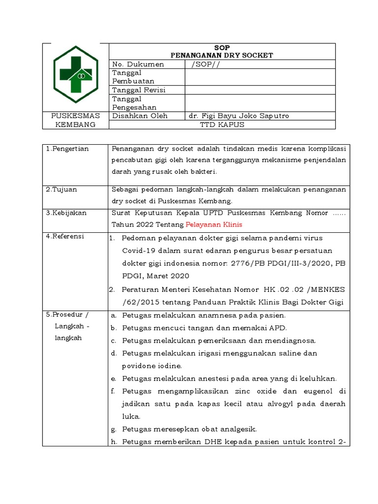 SOP PENANGANAN DRY SOCKET | PDF