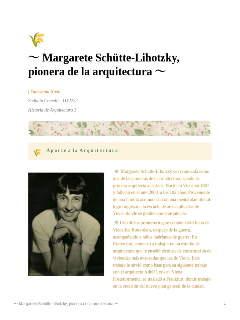 Margarete Schütte-Lihotzky: Arquitecta Pionera | PDF