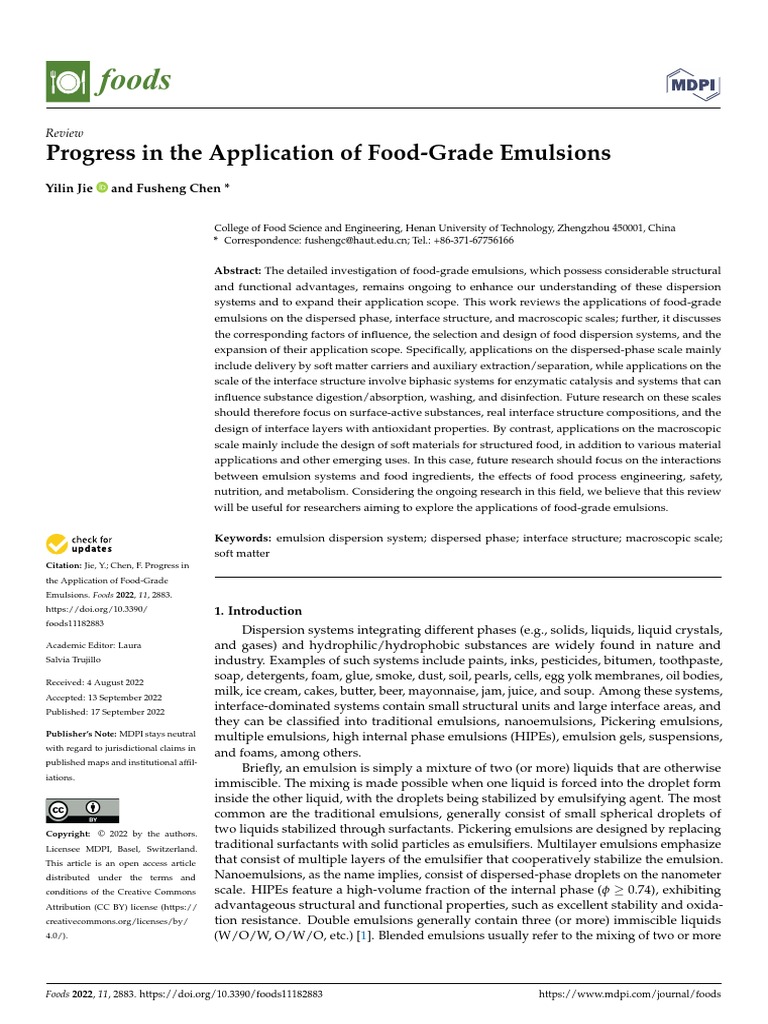 Foods 11 02883 v2 | PDF | Emulsion | Chemical Substances