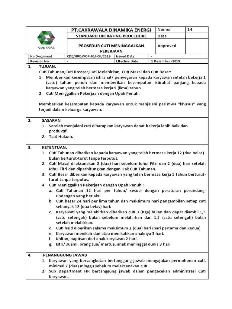 Prosedur Cuti Meninggalkan Pekerjaan | PDF