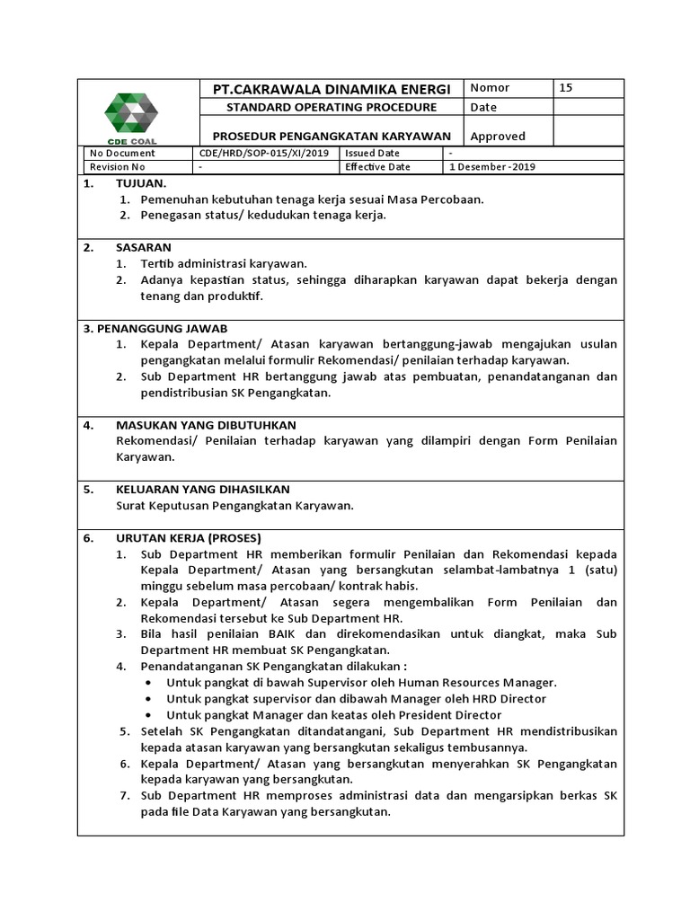 Prosedur Pengangkatan Karyawan | PDF