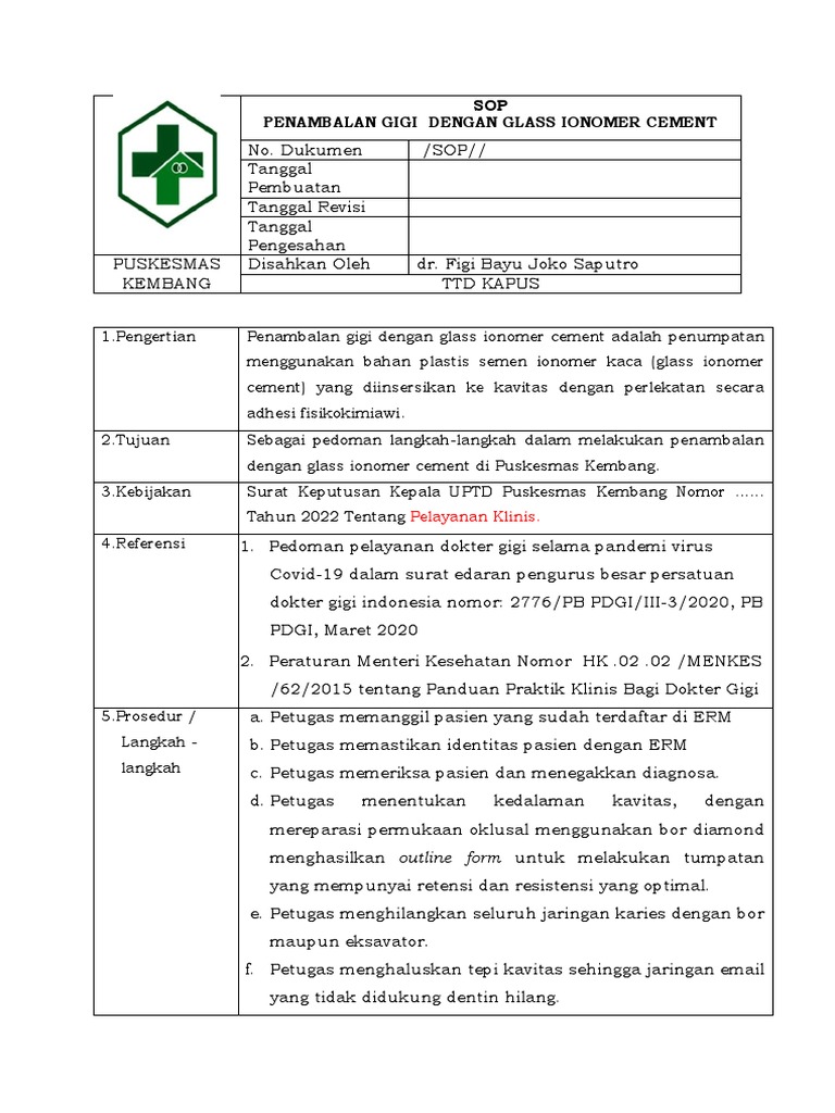 Sop Penambalan Glassionomer | PDF