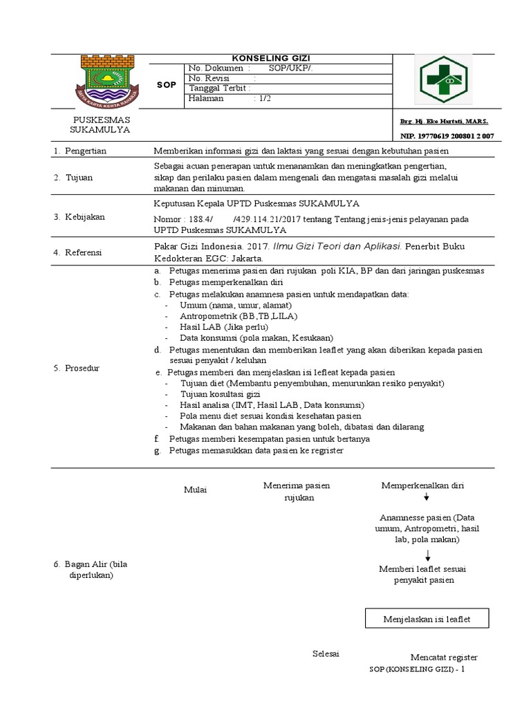 Sop Pelayanan Konsultasi Gizi | PDF