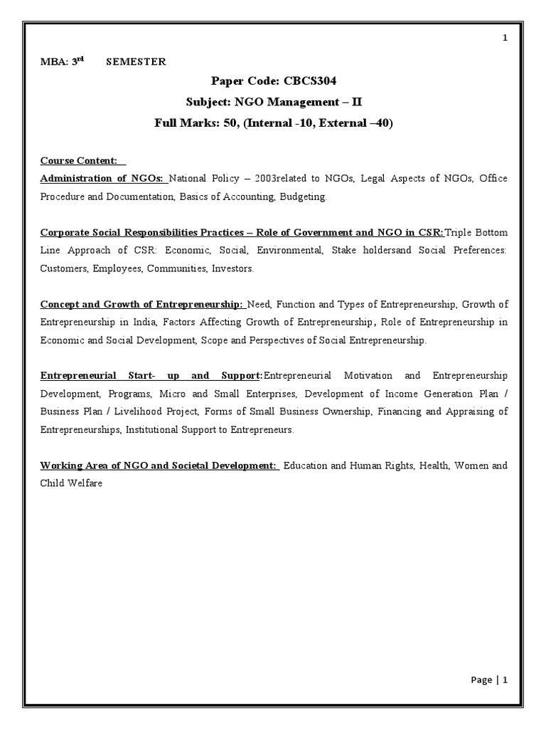 NGO - CBCS 304 Managemmment - Full Class Notes | PDF | Corporate Social ...