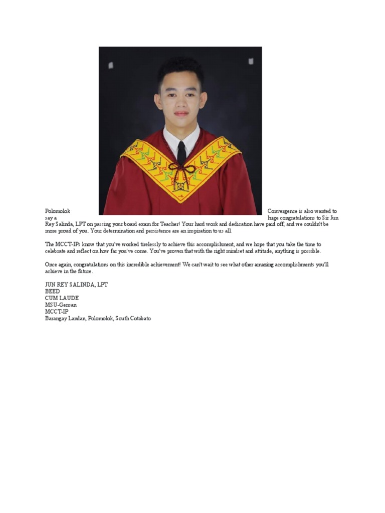 Congratulations Sir Jun Rey Salinda LPT | PDF
