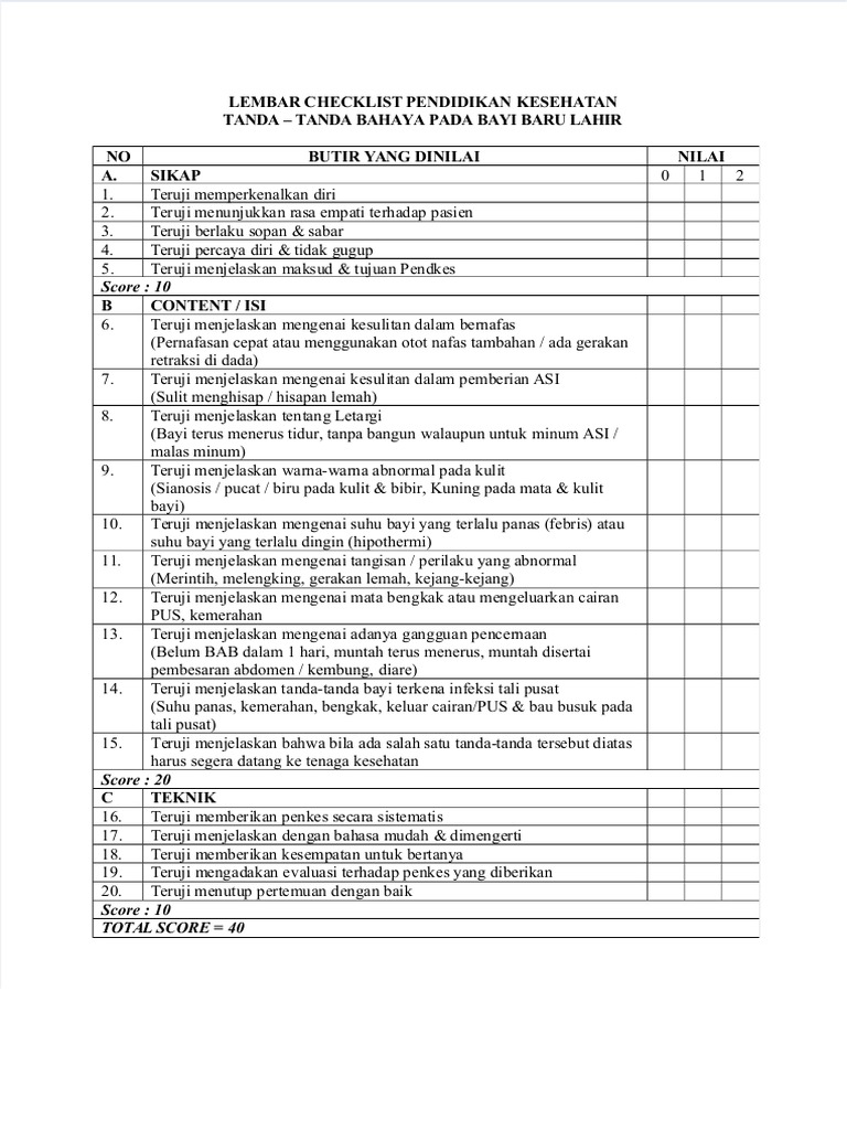 Check List Penkes Tanda Bahaya BBL | PDF | Kesehatan Holistik | Sains ...