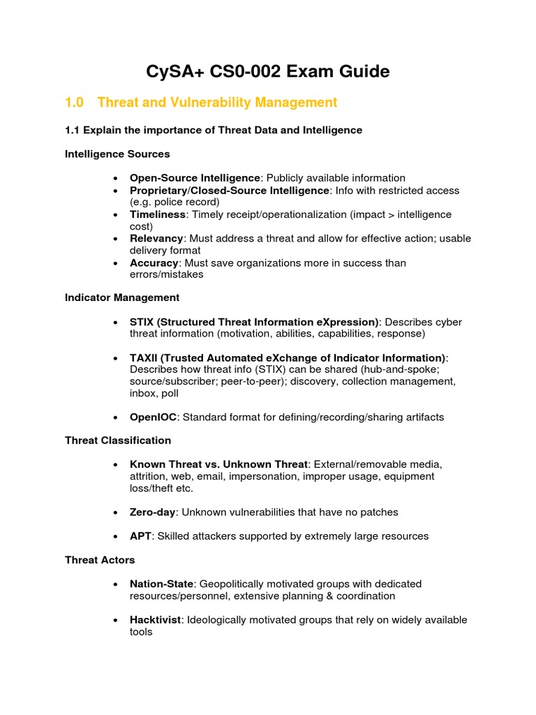 CySA+ CS0-002 Cheat Sheet | PDF