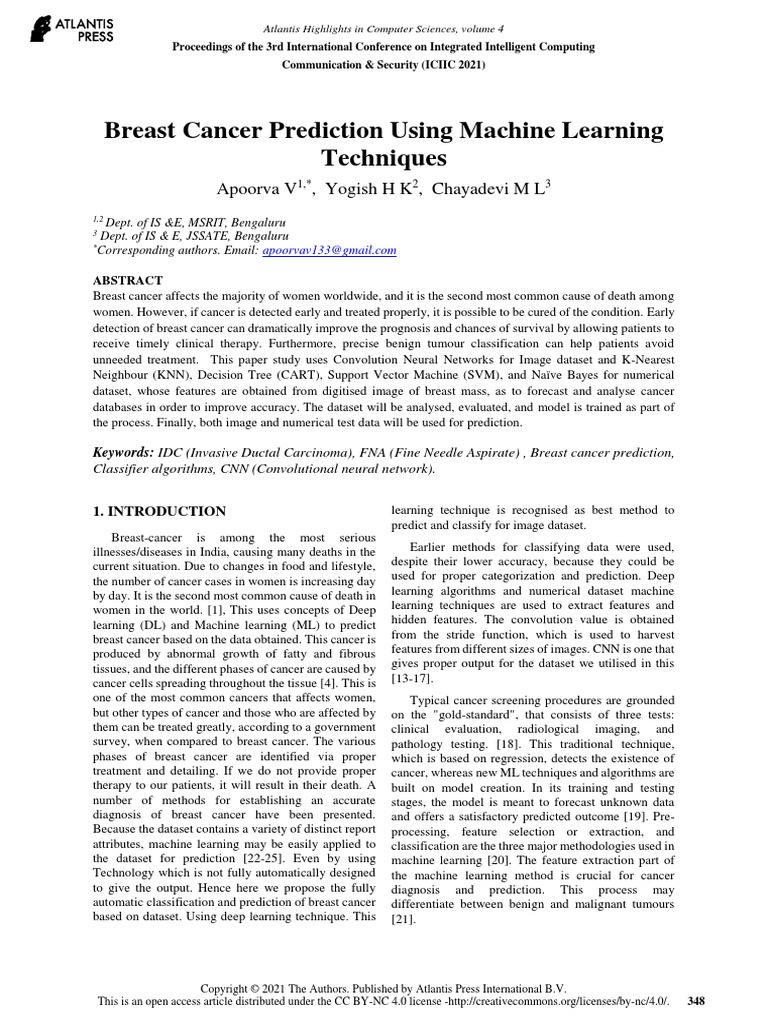 Breast Cancer Prediction Using Machine Learning Pdf Support Vector Machine Machine Learning