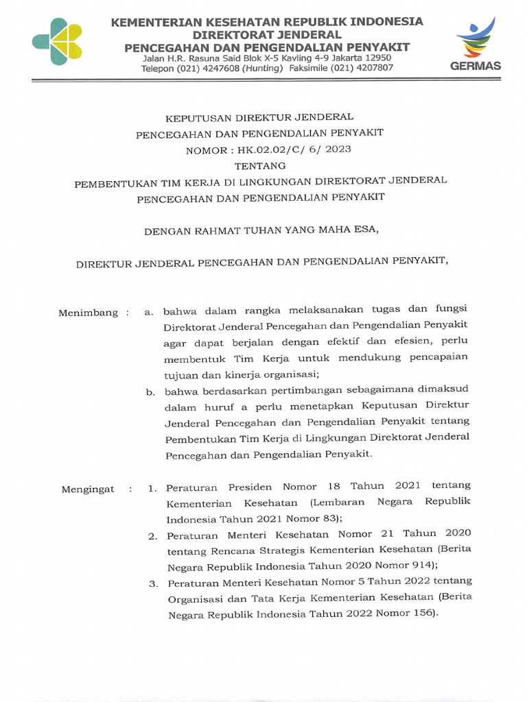 Tim Kerja Ditjen P2P 2023 | PDF