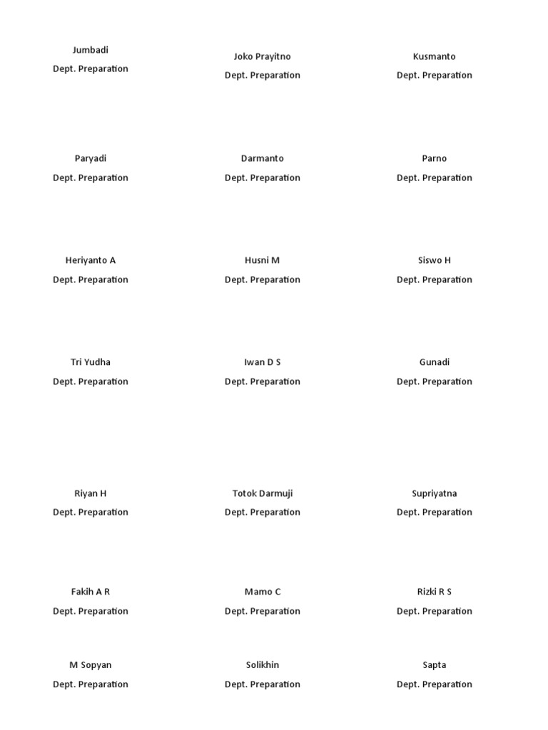 Dept. Preparation Team Members List | PDF