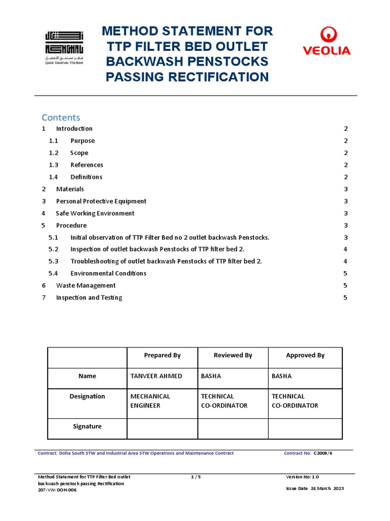 MS TTP Filter Bed Penstock Passing | PDF | Personal Protective Equipment | Rectifier