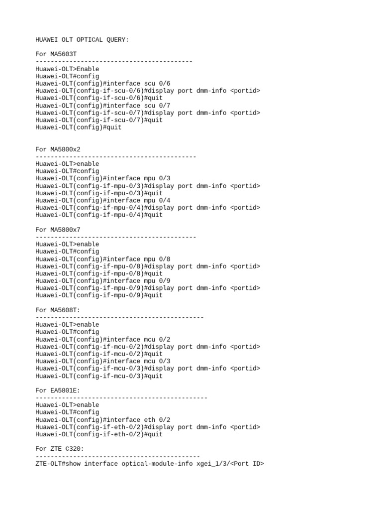 OLT Transceiver Command | PDF