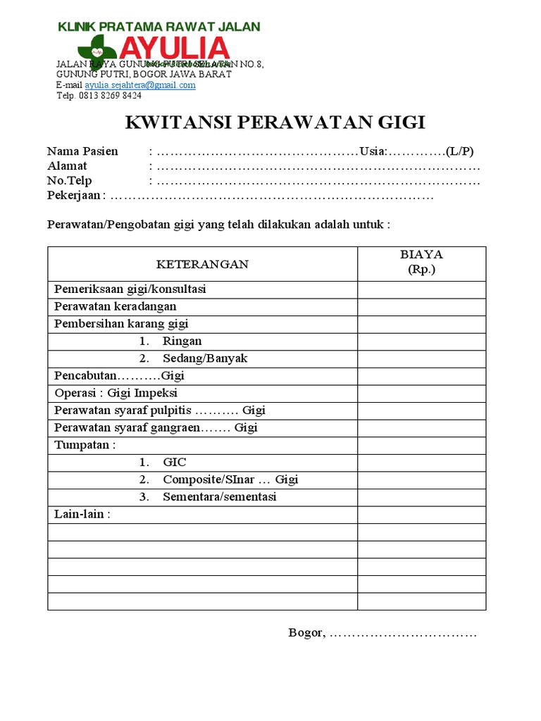 Kwitansi Perawatan Gigi Dokter | PDF