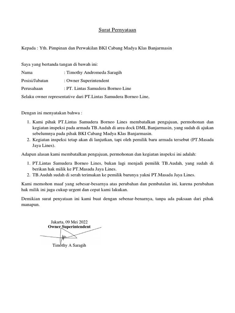 Surat Pernyataan Untuk BKI | PDF