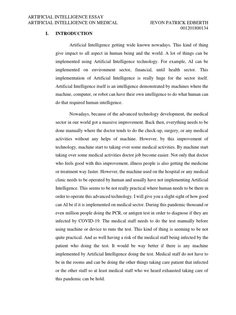 Jevon Patrick Edberth - Artificial Intelligence Essay | PDF ...