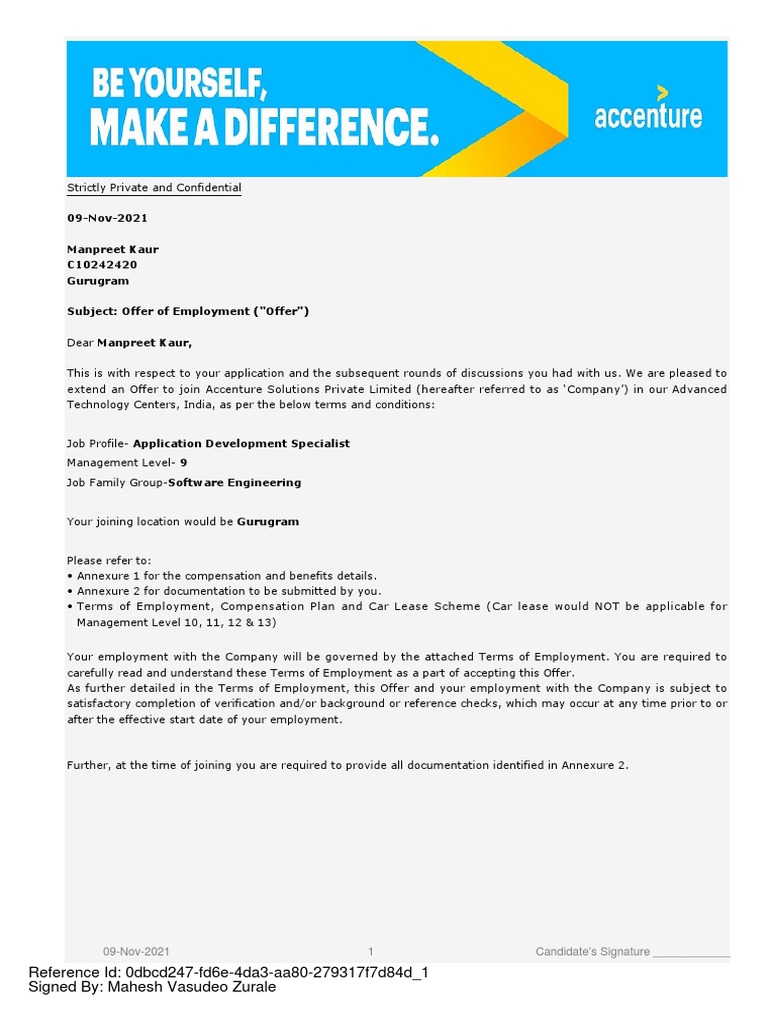 C10242420 Signed OfferLetter | PDF | Insurance | Compensation And Benefits