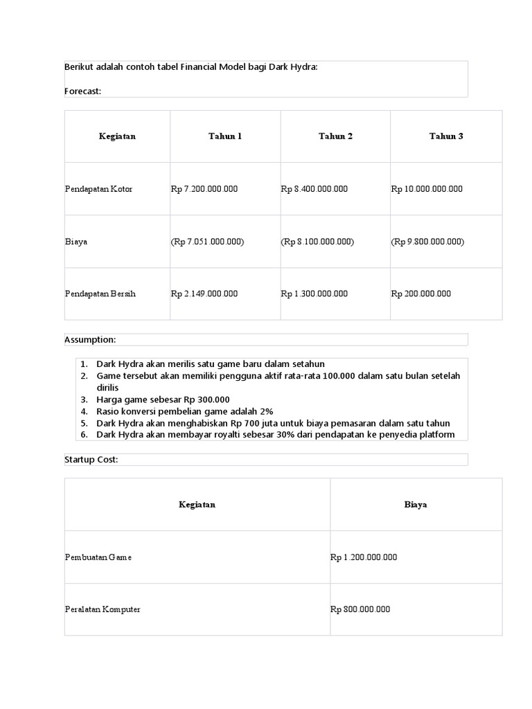 Contoh Tabel Financial Model Dark Hydra | PDF