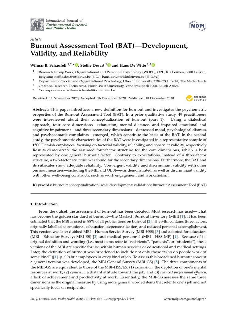 Burnout Assesment Tool (BAT), Development, Validity and Reliability ...