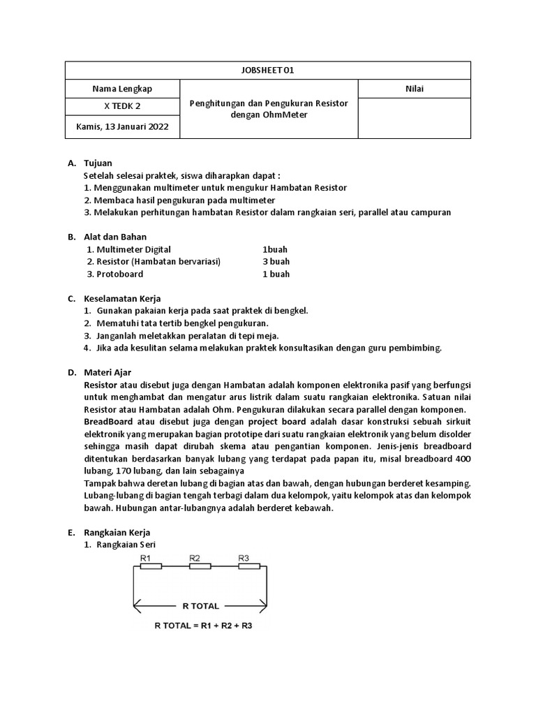1 JOBSHEET Ohm Meter | PDF