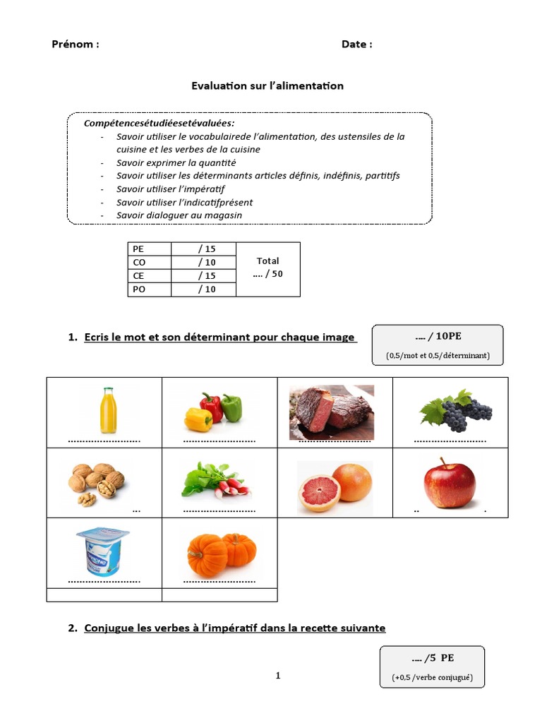 Evaluation Alimentation | PDF