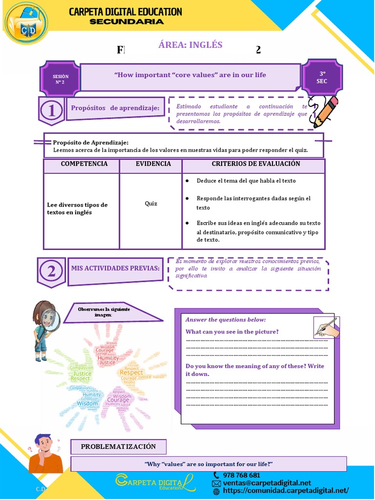 3° y 4°° Ficha de Aplicación-Sesión2-Sem.2-Exp.1-Inglés. | PDF