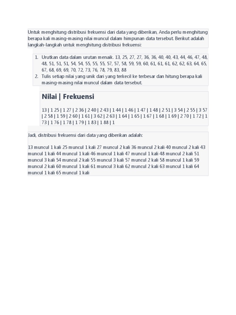 Untuk Menghitung Distribusi Frekuensi Dari Data Yang Diberikan | PDF