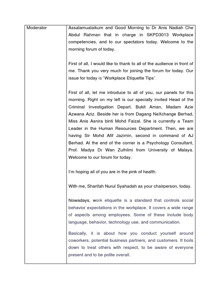 Moderator Script | PDF