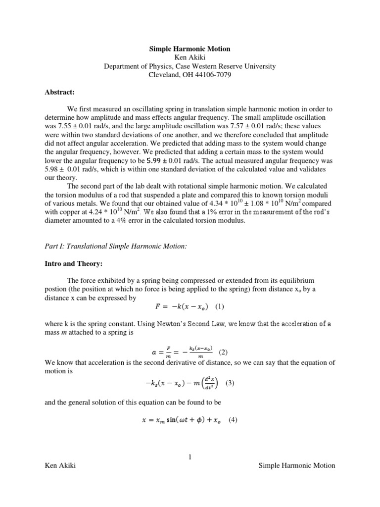 Simple Harmonic Motion | PDF | Physical Quantities | Force