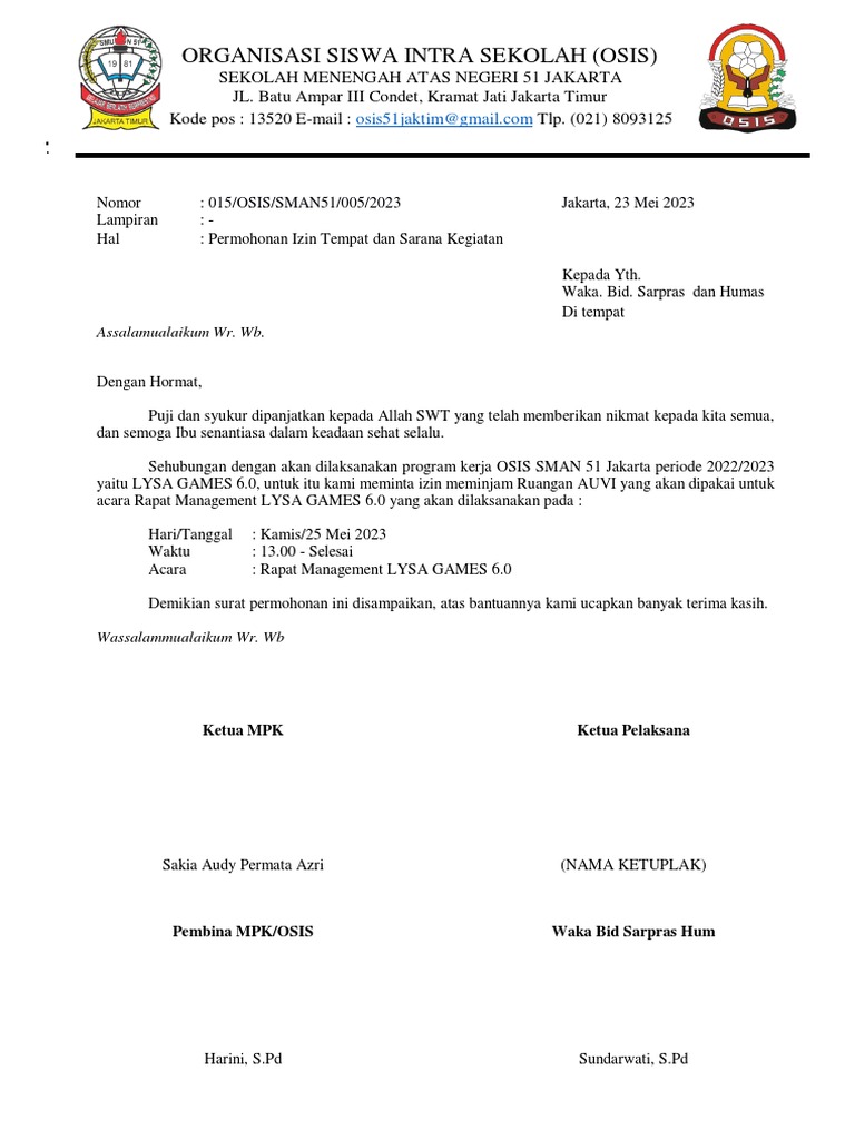 Surat Izin Peminjaman Ruangan | PDF