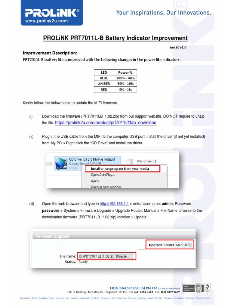 Technical Notice (PROLiNK PRT7011L-B Battery Indicator Improvement) v1 | PDF | Computers