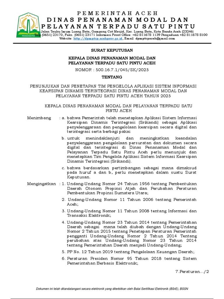 63dbc3e54b877 - SK Srikandi DPMPTSP | PDF | Bisnis | Teknologi & Rekayasa