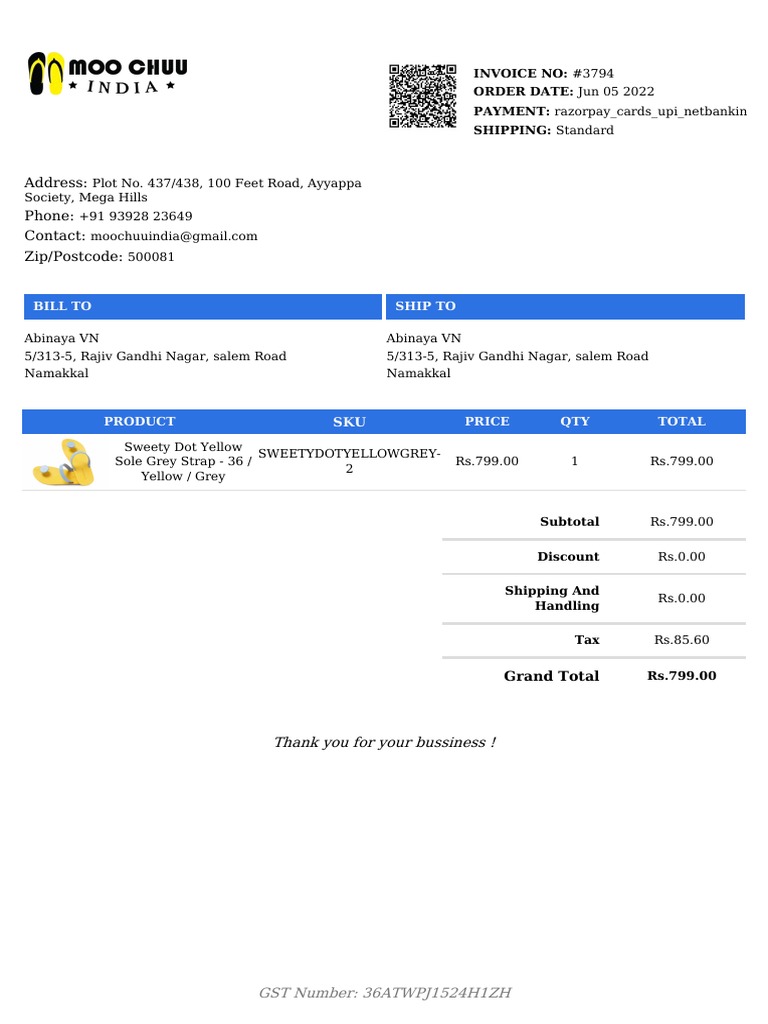 Invoice #3794 for Sweety Dot Purchase | PDF