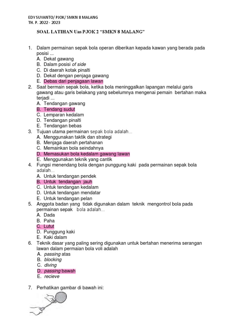 Jawaban Pjok Kisi Kisi | PDF