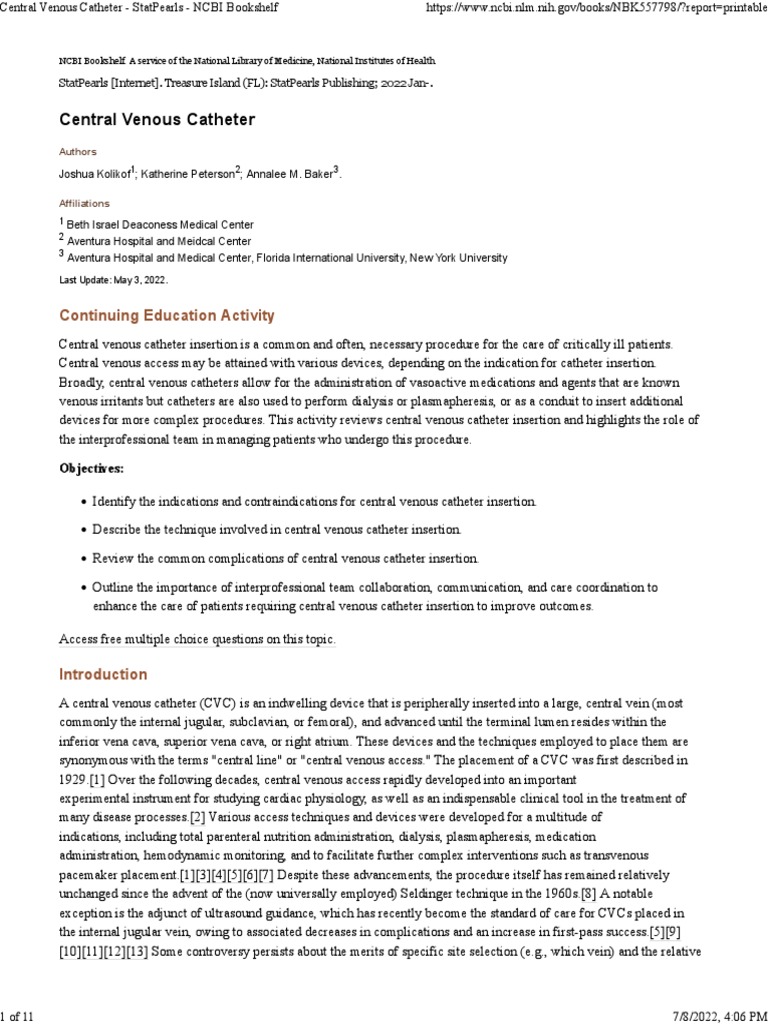 Central Venous Catheter - StatPearls - NCBI Bookshelf | Download Free ...