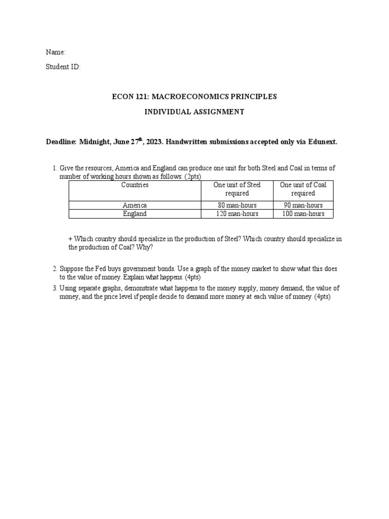 Macroeconomics Assignment on Production and Money Market | PDF