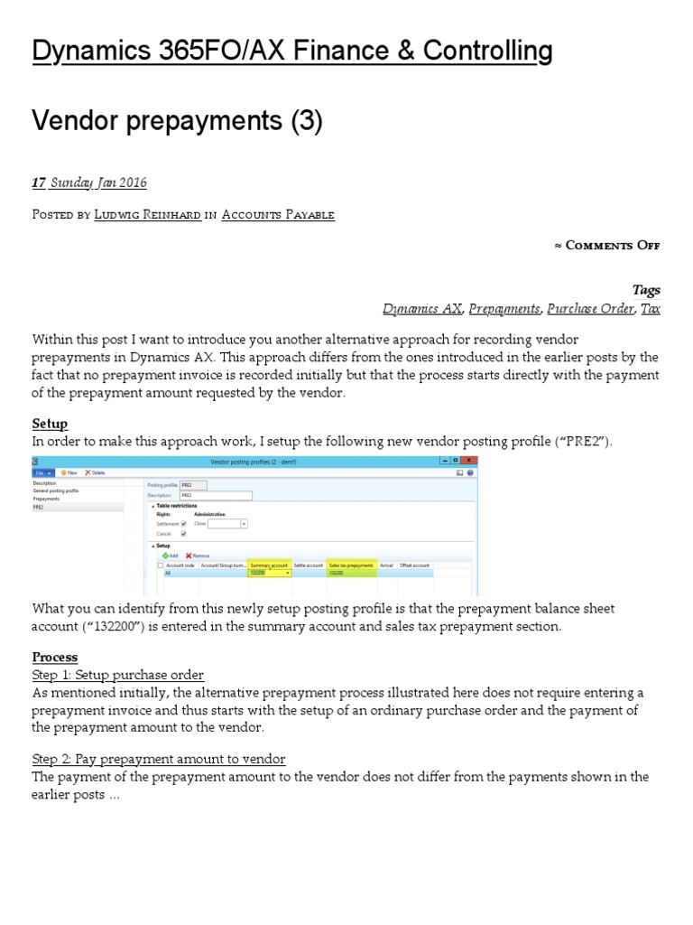 Vendor Prepayments (3) Dynamics 365FO - AX Finance & Controlling | PDF ...