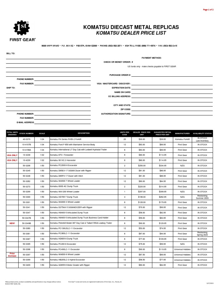 Komatsu Dealer Price List | PDF